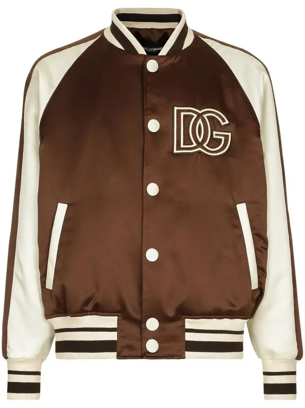 Dolce & Gabbana Logo Patch Bomber Jacket - Brown