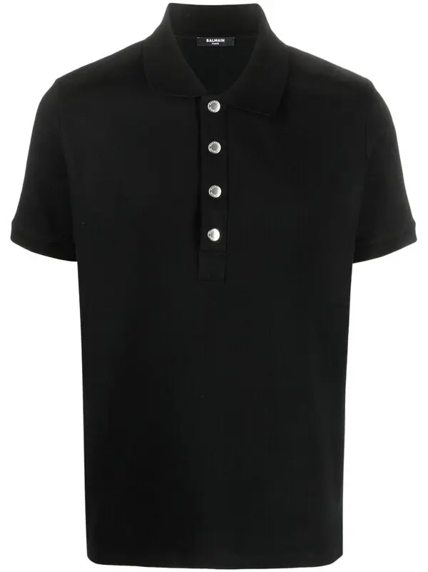 Balmain Monogram-pattern Piqué Polo Shirt - Black