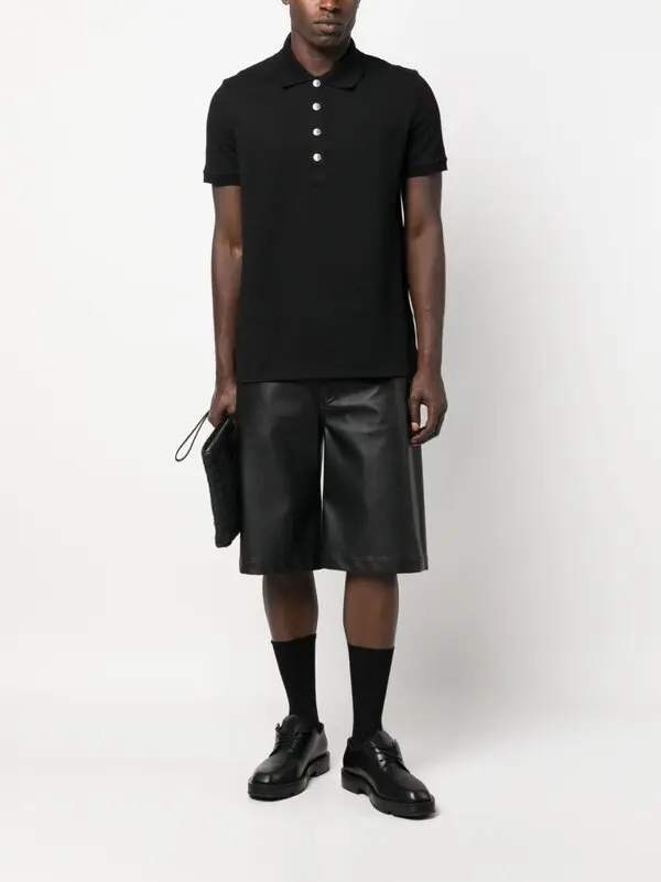 Balmain Monogram-pattern Piqué Polo Shirt - Black