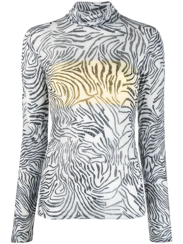 Patrizia Pepe Zebra-print Roll-neck T-shirt - White
