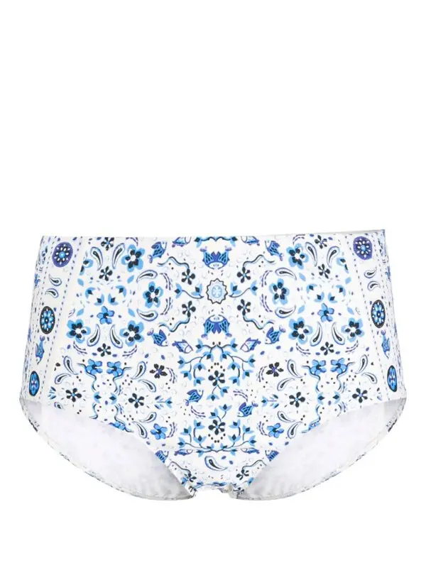 Tory Burch Graphic-print High-waisted Bikini Bottom - Neutrals