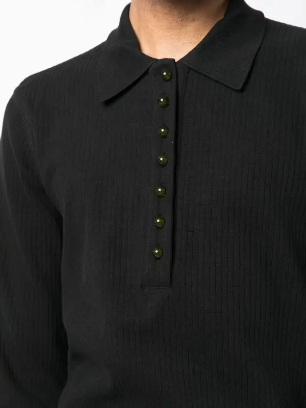 トップス NAMACHEKO knit polo shirt Namacheko Samira Ribbed-Knit Polo Shirt In Black - 48% Off