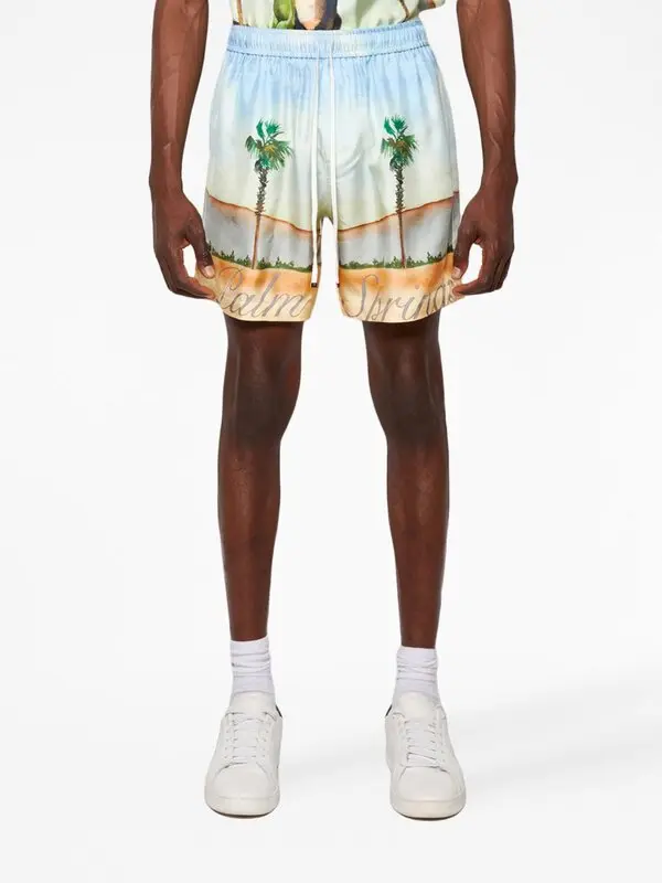 Amiri Dinosaur Webster Palm-tree Shorts - Blue