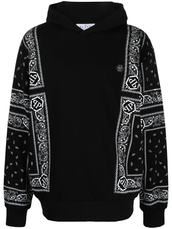 Philipp Plein Bandana-print Long-sleeve Hoodie - Black