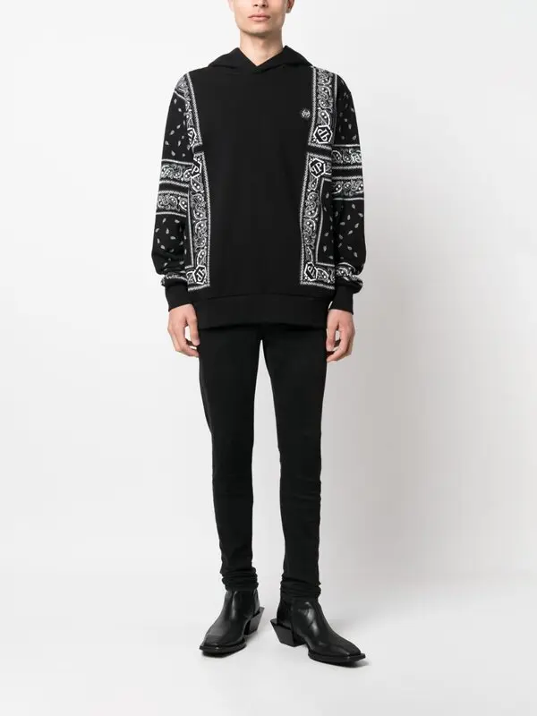 Philipp Plein Bandana-print Long-sleeve Hoodie - Black