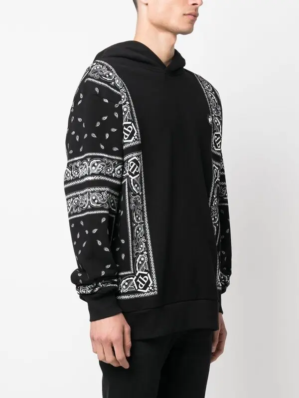 Philipp Plein Bandana-print Long-sleeve Hoodie - Black