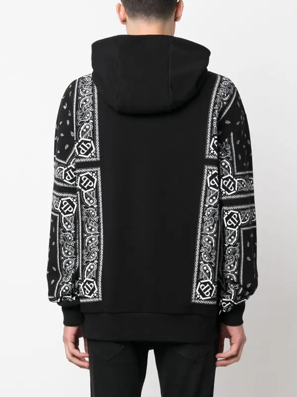 Philipp Plein Bandana-print Long-sleeve Hoodie - Black