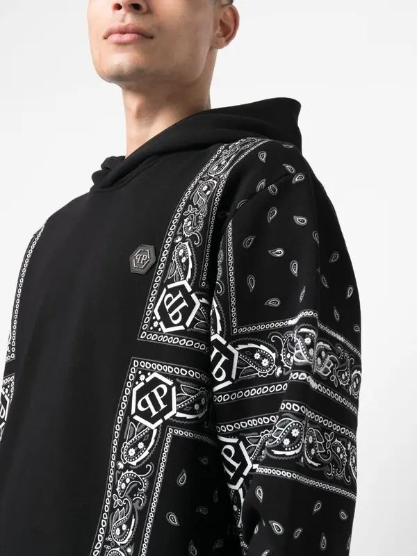 Philipp Plein Bandana-print Long-sleeve Hoodie - Black