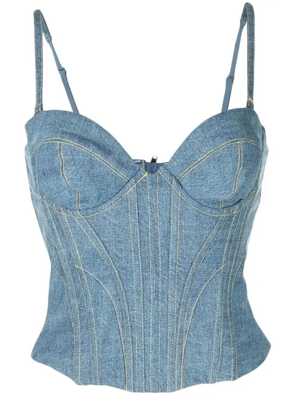 FLEUR DU MAL Denim Bustier Top - Blue