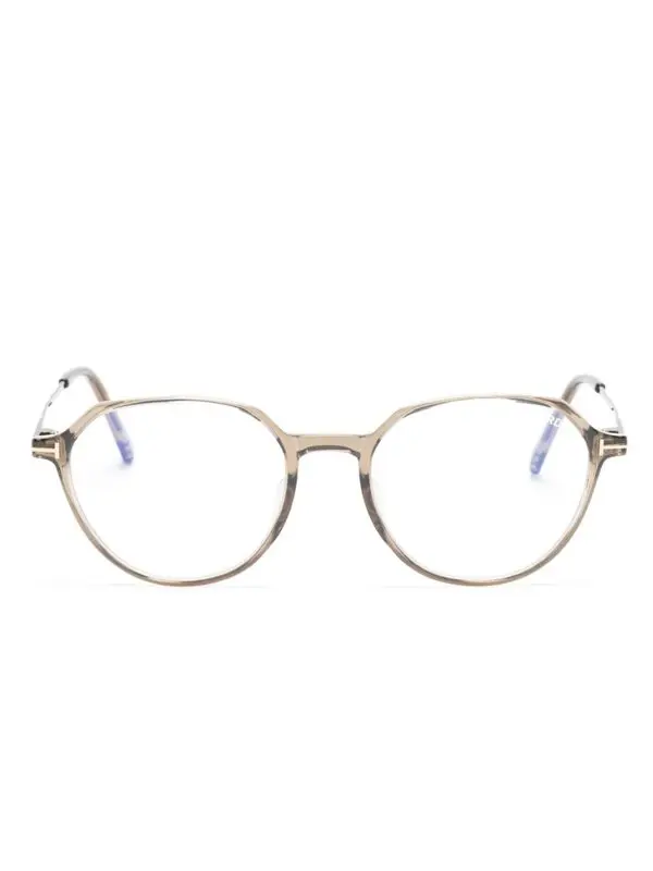 TOM FORD T-logo Round-frame Glasses - Brown