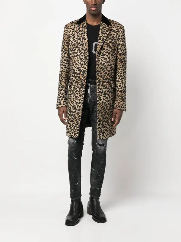Dsquared2 Leopard-print Single-breasted Coat