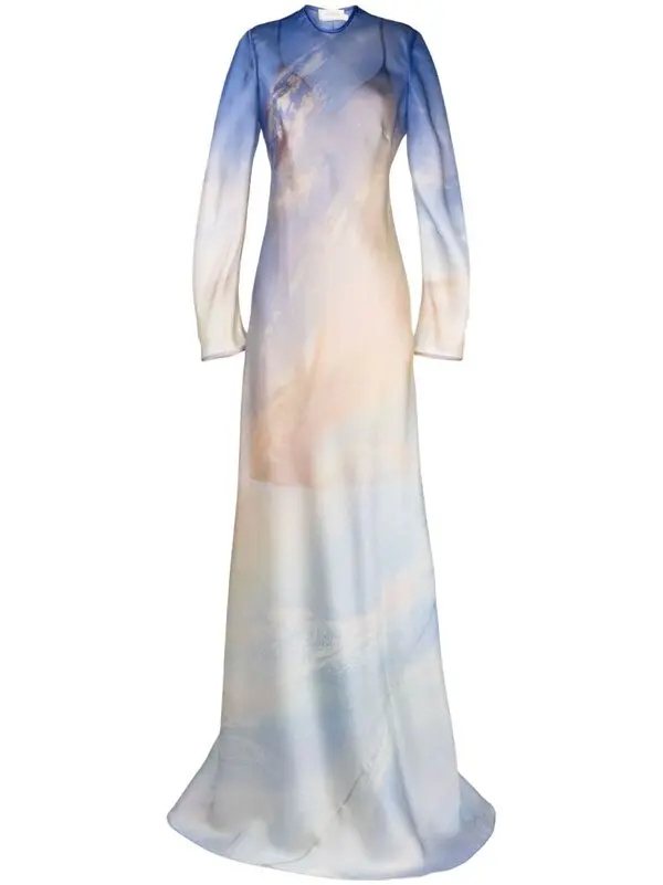 Zimmermann Tama Printed Silk Maxi Slip Dress - Blue