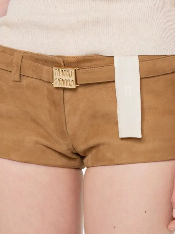 Miu Miu Belted Suede Shorts