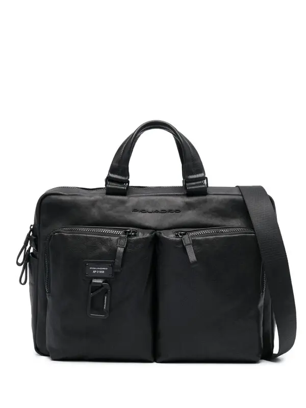 PIQUADRO Logo-plaque Leather Bag - Black