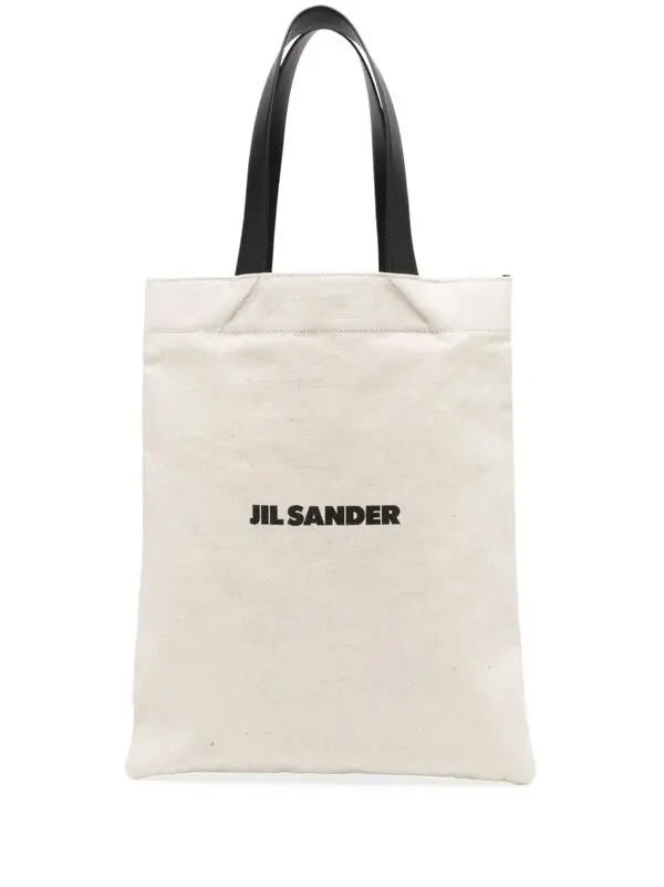 JIL SANDER Large Logo Print Tote Bag - Neutrals