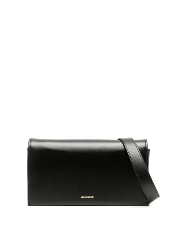JIL SANDER Debossed Leather Shoulder Bag - Black
