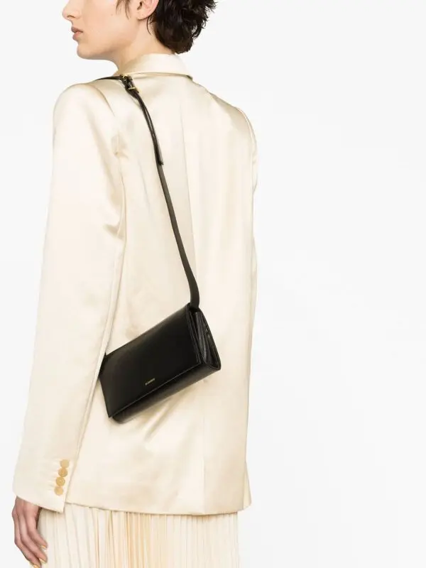 JIL SANDER Debossed Leather Shoulder Bag - Black