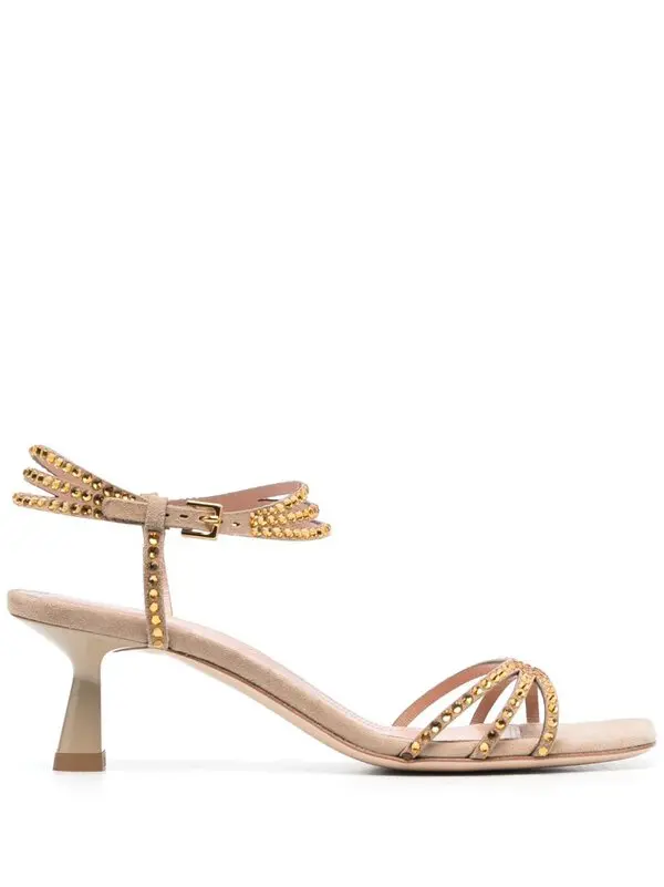 Alberta Ferretti 55mm Crystal-embellished Leather Sandals - Neutrals