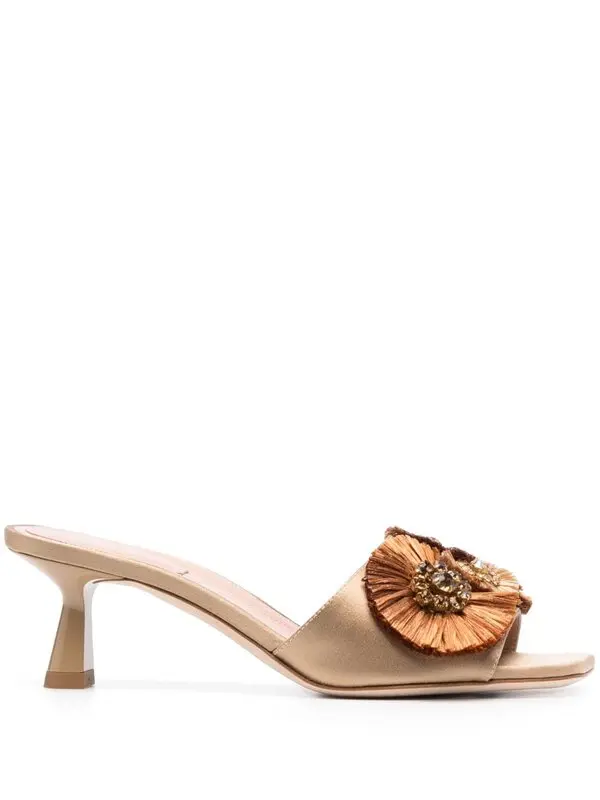 Alberta Ferretti Floral-appliqué Leather Mules - Neutrals