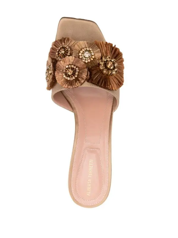 Alberta Ferretti Floral-appliqué Leather Mules