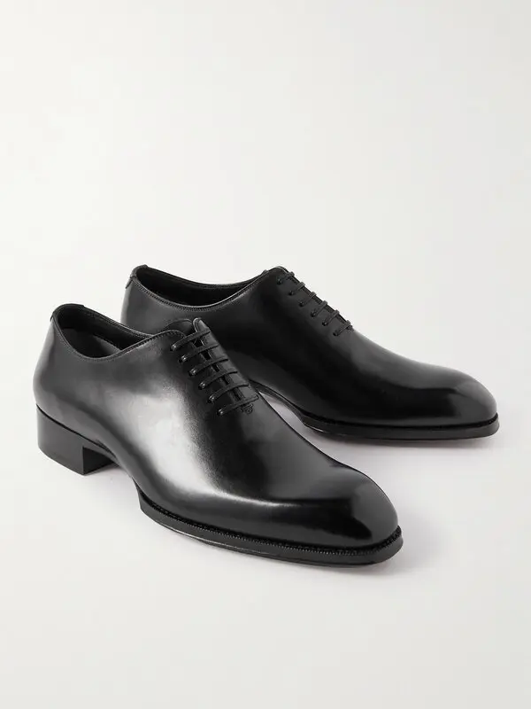 TOM FORD Elkan Whole-cut Glossed-leather Oxford Shoes - Black