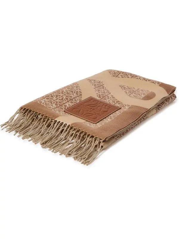 Loewe Logo-appliquéd Fringed Wool-jacquard Blanket