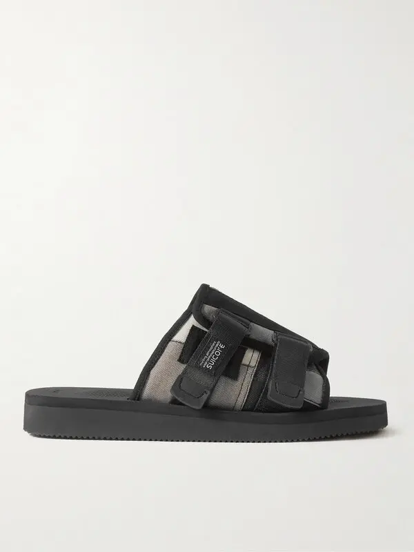 Suicoke Kaw-vs Webbing And Suede-trimmed Denim Sandals - Black