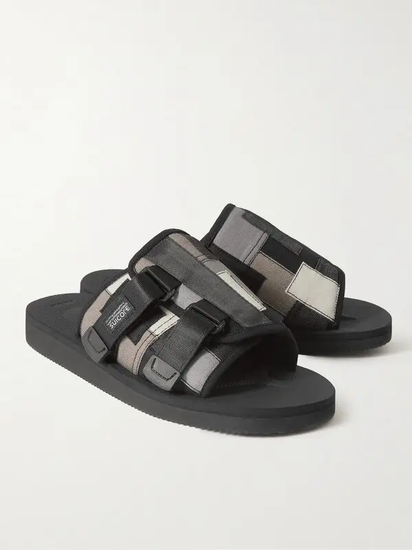 Suicoke Kaw-vs Webbing And Suede-trimmed Denim Sandals - Black