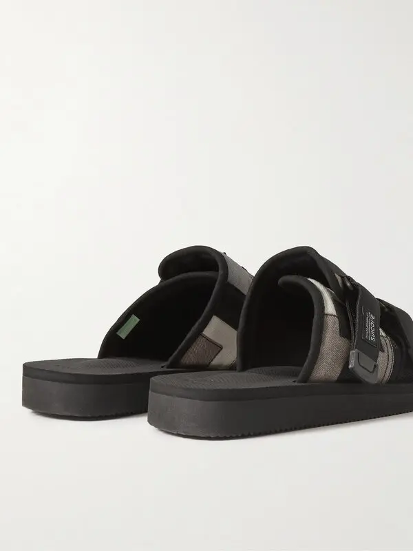 Suicoke Kaw-vs Webbing And Suede-trimmed Denim Sandals - Black