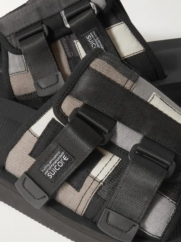 Suicoke Kaw-vs Webbing And Suede-trimmed Denim Sandals - Black