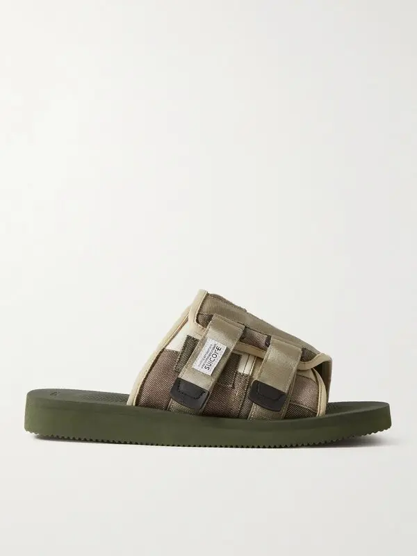 Suicoke Kaw-vs Webbing And Suede-trimmed Denim Sandals - Green