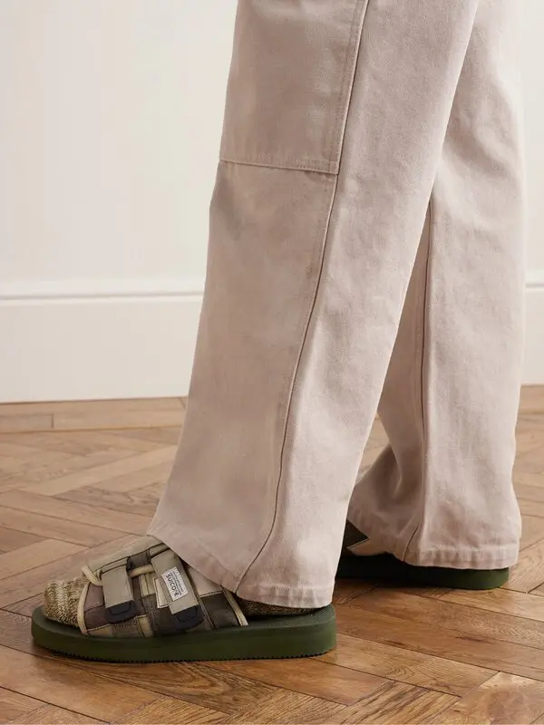 Suicoke Kaw-vs Webbing And Suede-trimmed Denim Sandals - Green