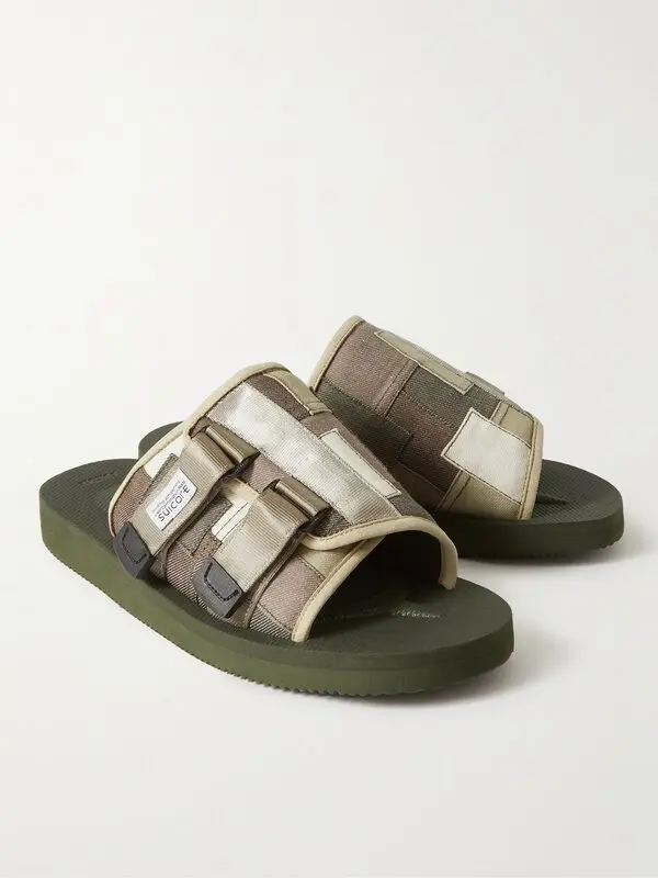 Suicoke Kaw-vs Webbing And Suede-trimmed Denim Sandals - Green