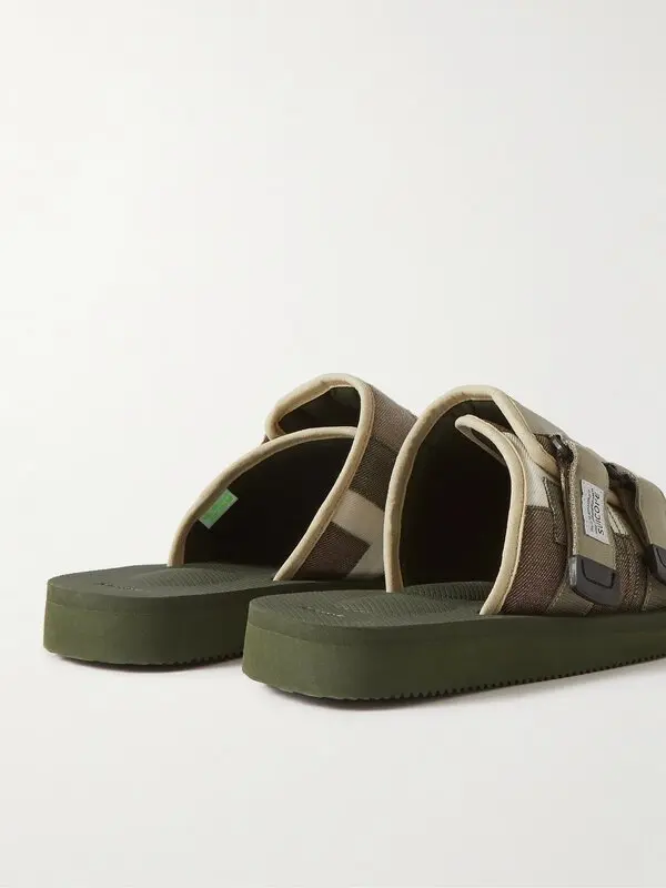 Suicoke Kaw-vs Webbing And Suede-trimmed Denim Sandals - Green