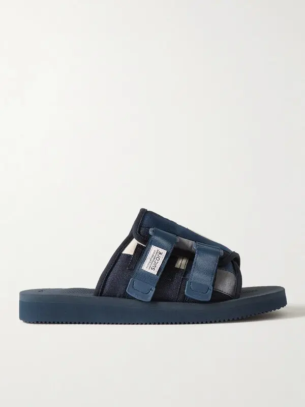 Suicoke Kaw-vs Webbing And Suede-trimmed Denim Sandals - Blue