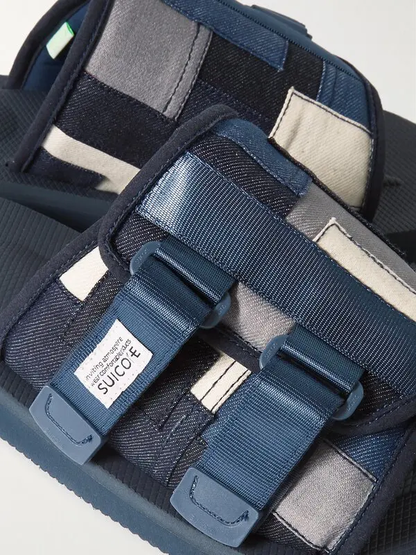 Suicoke Kaw-vs Patchwork Denim And Suede Sandals