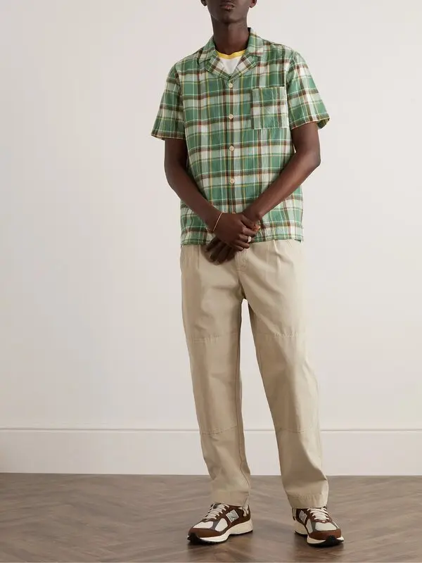 Folk Camp-collar Checked Cotton Shirt - Green
