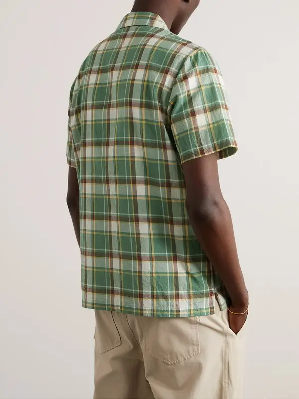 Folk Camp-collar Checked Cotton Shirt - Green