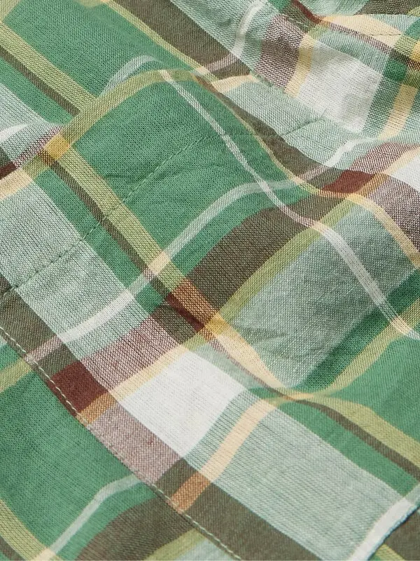 Folk Camp-collar Checked Cotton Shirt - Green