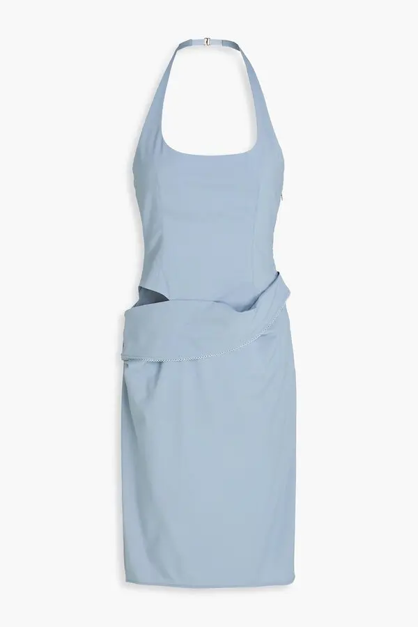 Jacquemus Hielo Cutout Draped Wool-blend Halterneck Dress - Sky Blue