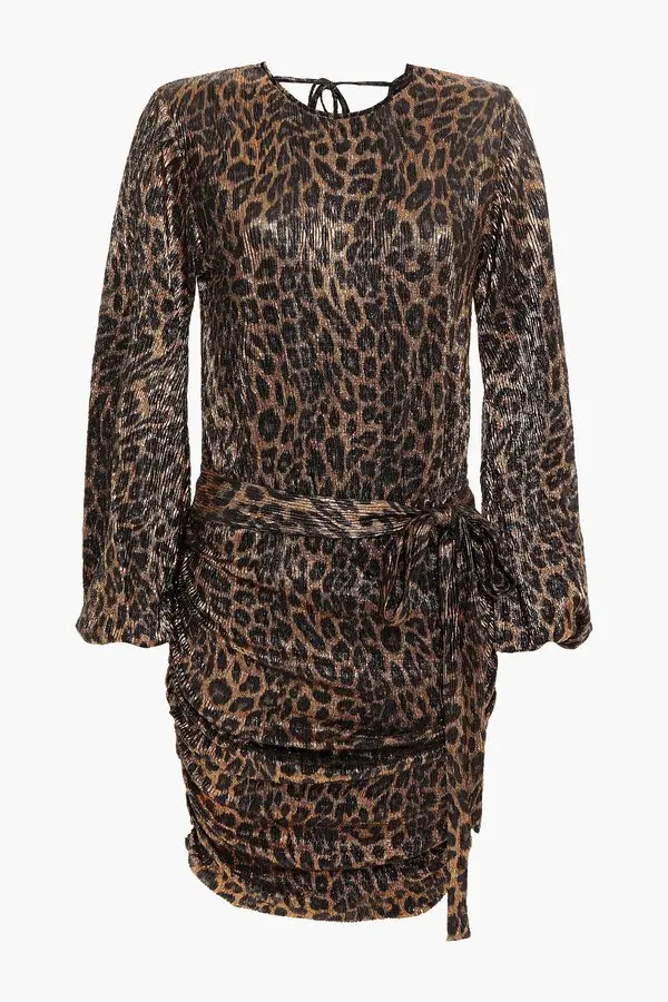 Melissa Odabash Ruched Metallic Leopardprint Crepon Mini Dress - Animal Print