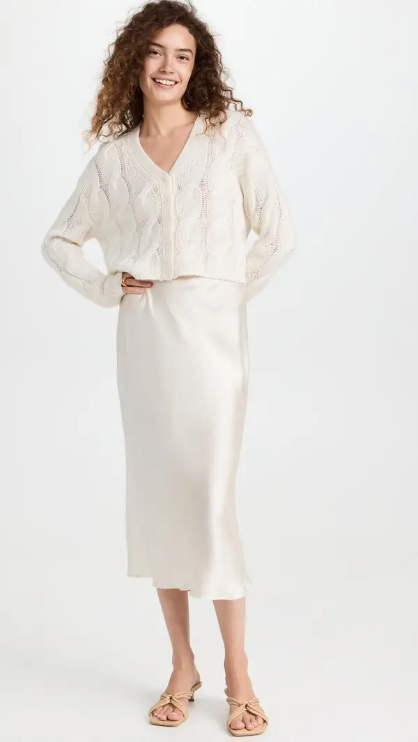 Sablyn Midi Silk Slip Skirt - Gardenia