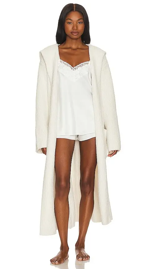 Barefoot Dreams Cozychic Ribbed Hooded Robe In White - Cream