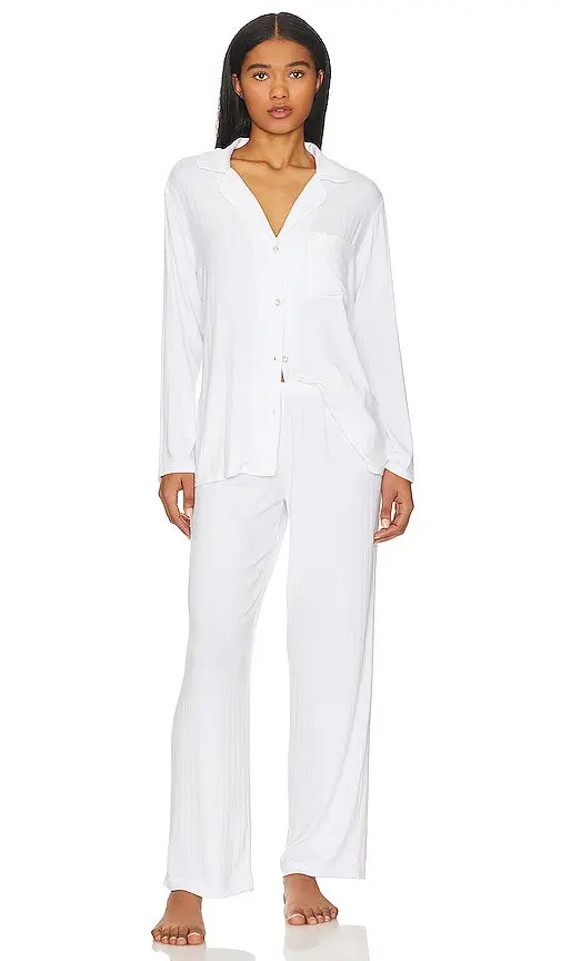 Eberjey Gisele Rib Long Pj Set - White