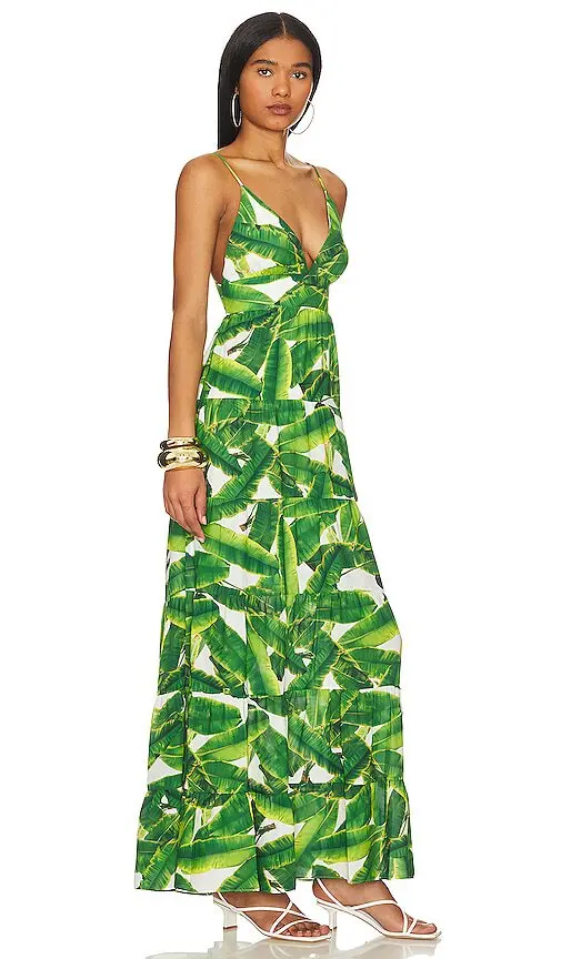 Alice + Olivia Karolina Halter Maxi Dress In Green In Sun Palm & Off White  - 35% Off | Editorialist