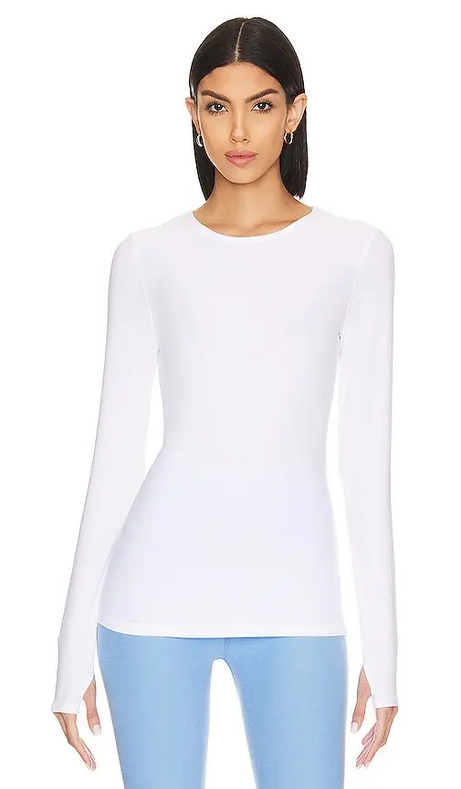 Beyond Yoga Classic Crew Pullover In White - Cloud White