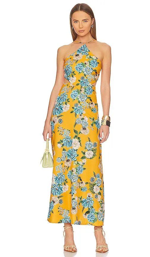 Agua Bendita X Indria Dress In Yellow In Yellow Floral - 26% Off