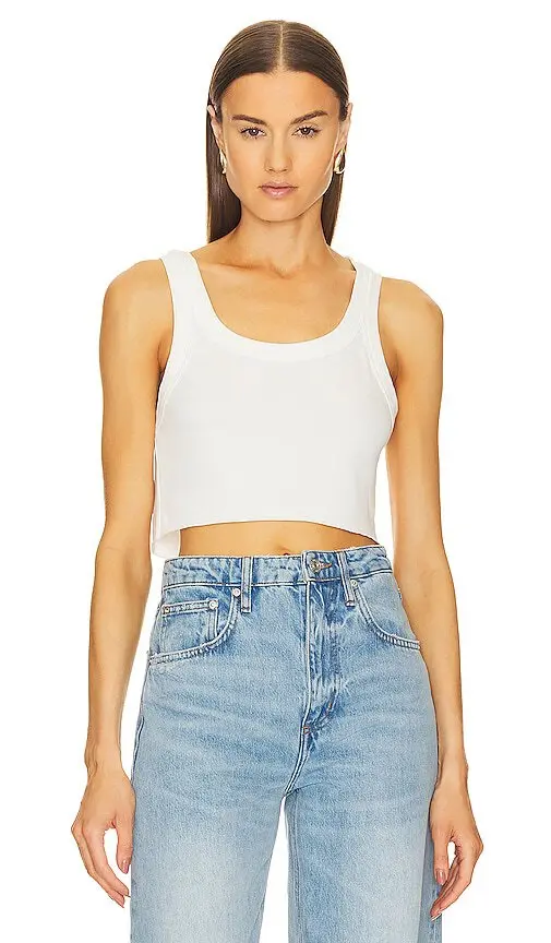 A.L.C. Halsey Ribbed Cropped Tank Top - White