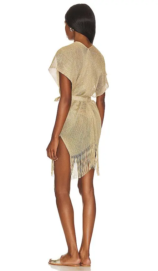 Luli Fama Finge Short Caftan In Metallic Gold - Gold Rush