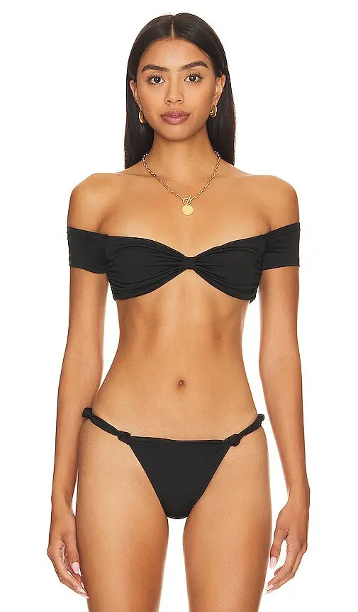 Superdown Aubrey Off-shoulder Ruched Bikini Top - Black